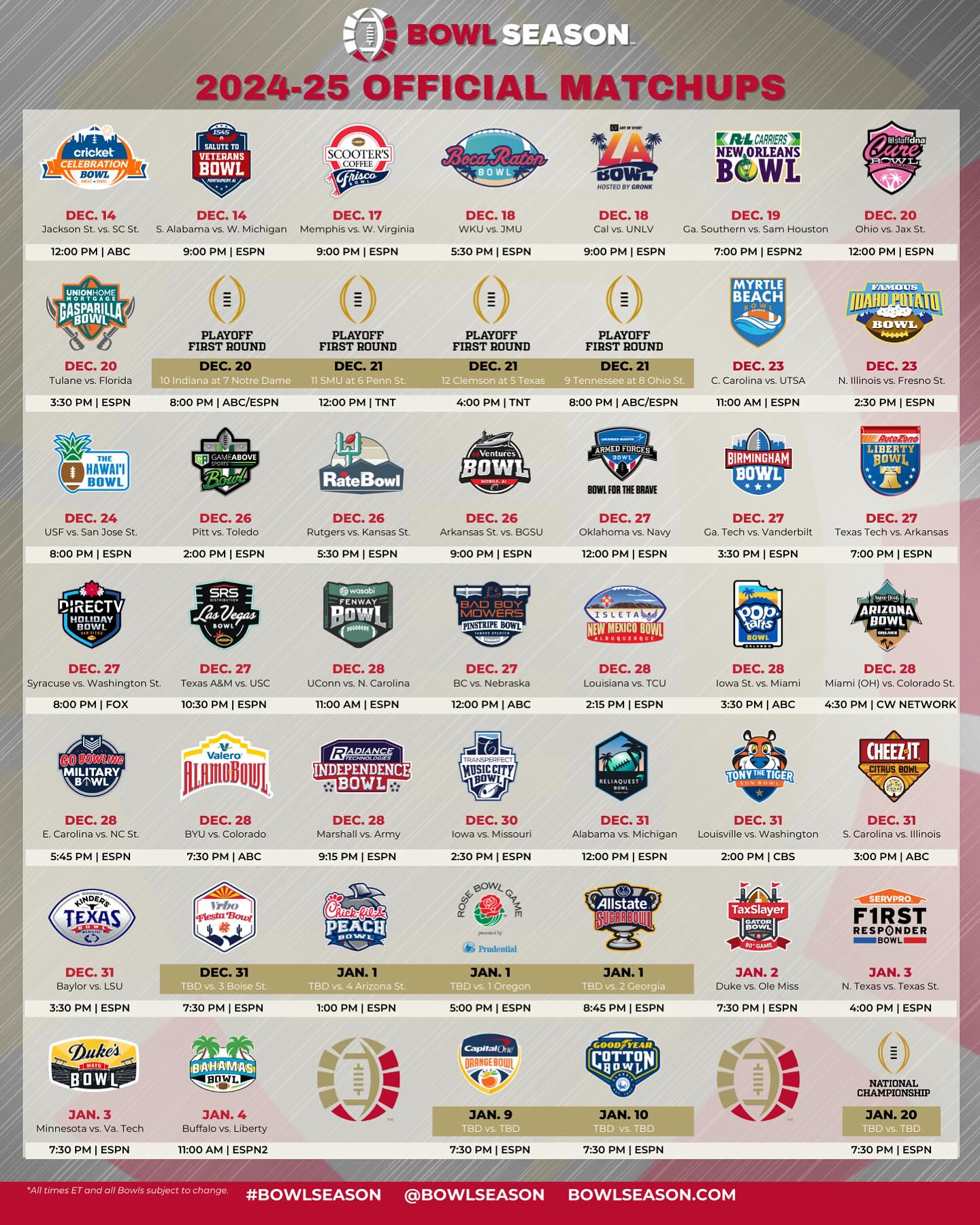 When does the bowl schedule come out store